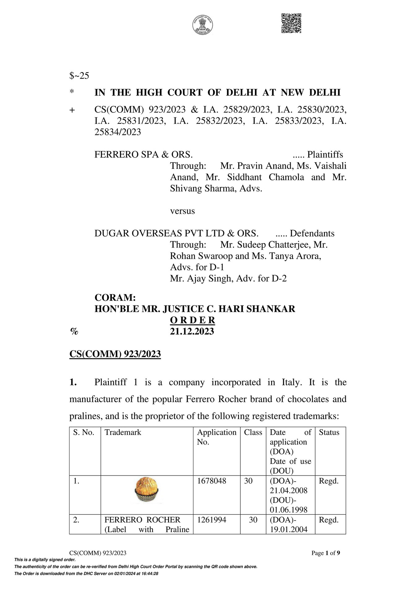 AJAY AMITABH SUMAN - Ferrero Spa & Ors Vs Dugar Overseas Pvt Ltd - Page ...