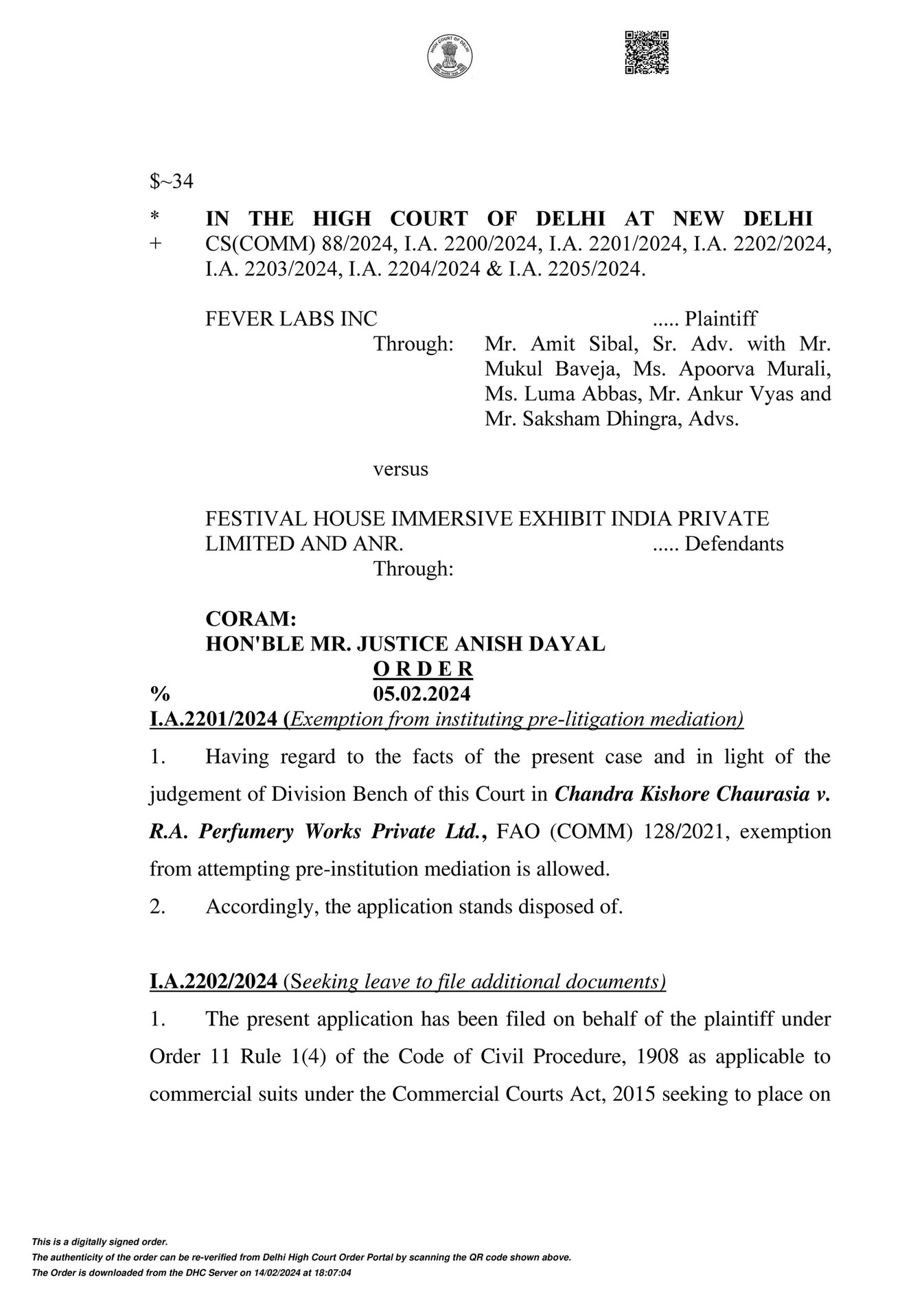 AJAY AMITABH SUMAN - Fever Labs Inc Vs Festival House Immersive - Page ...