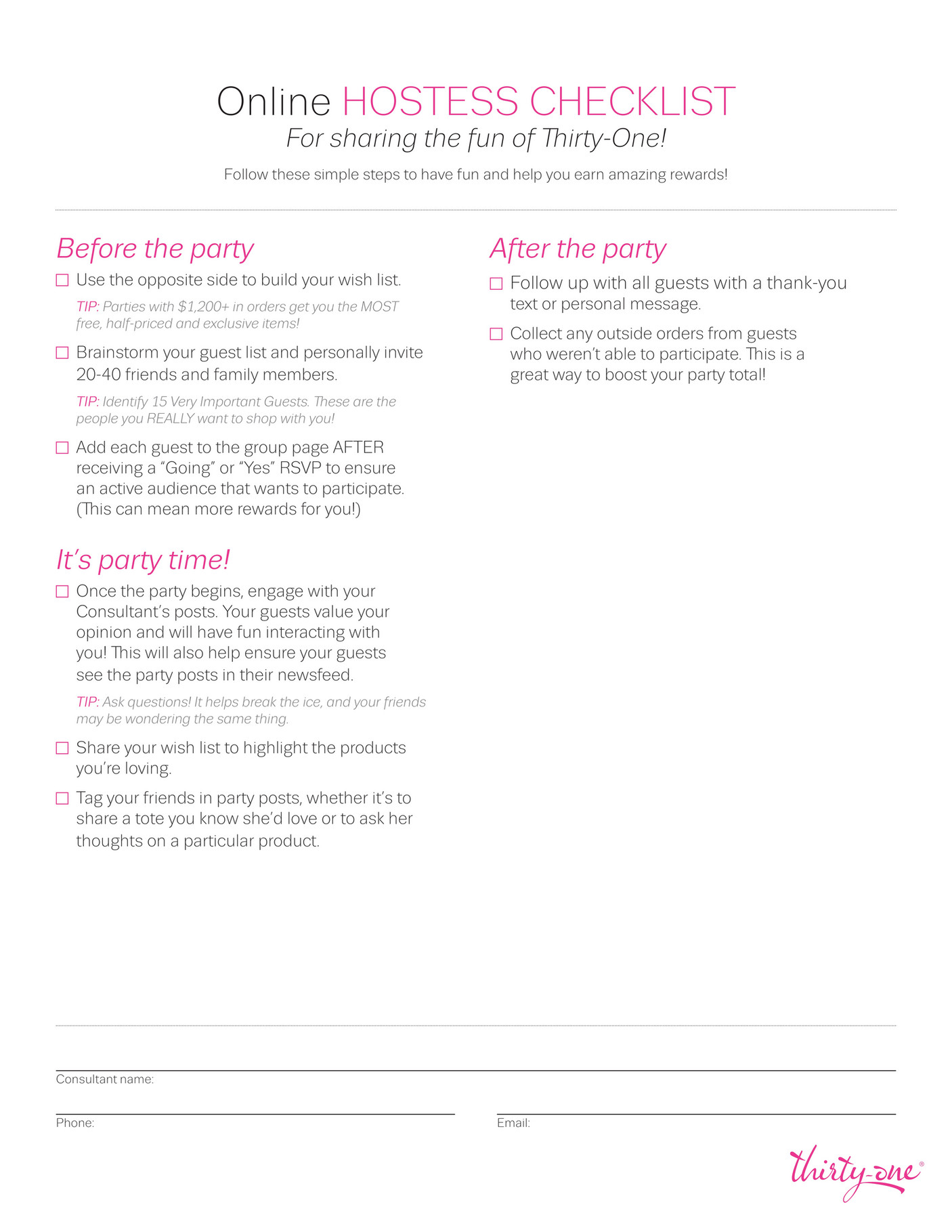 Thirty-One Gifts - Hostess Checklist - Page 1 - Created with Publitas.com