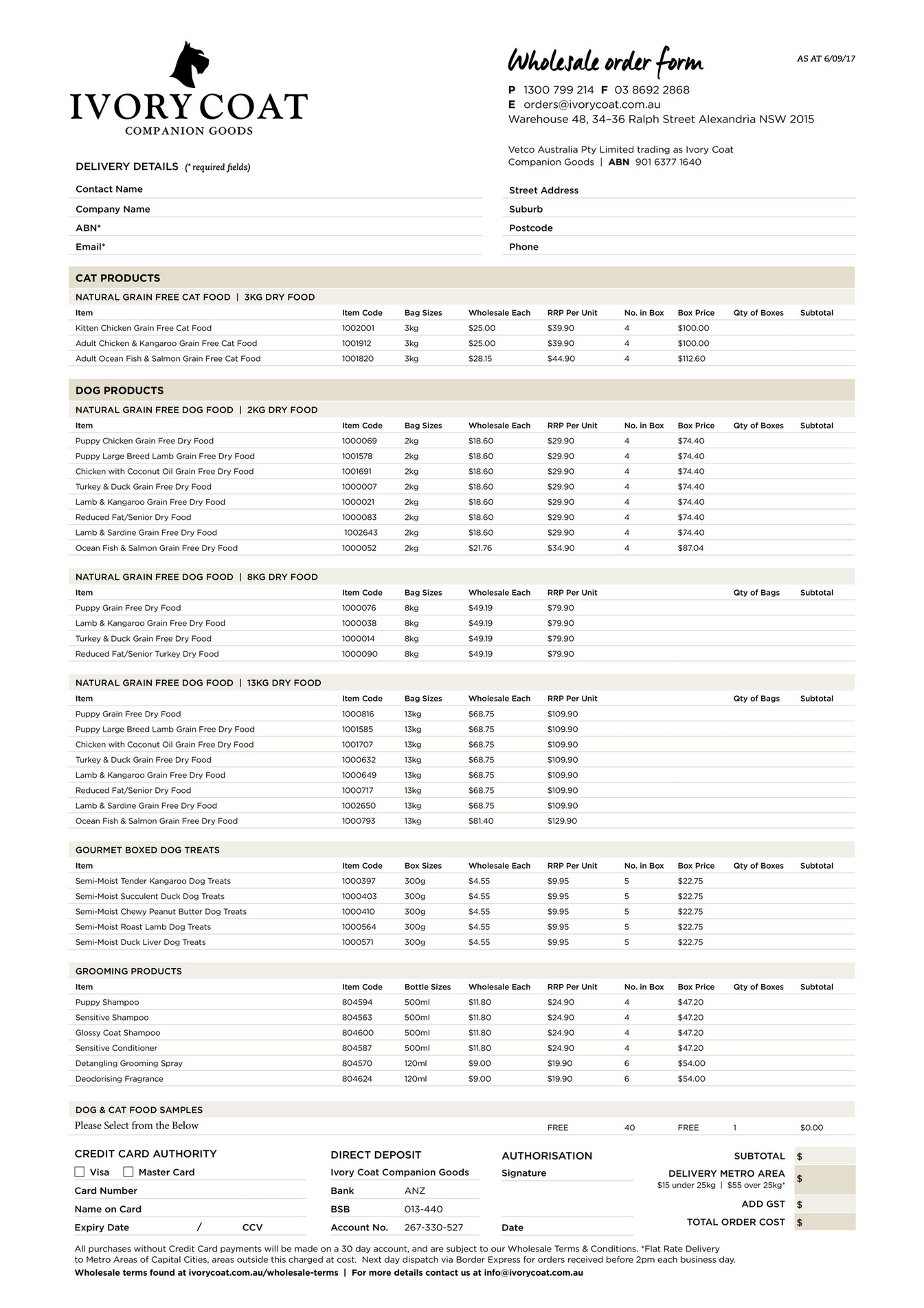 Ivory Coat Companion Goods - Ivory Coat Wholesale Order Form - 1 Sep 17 ...