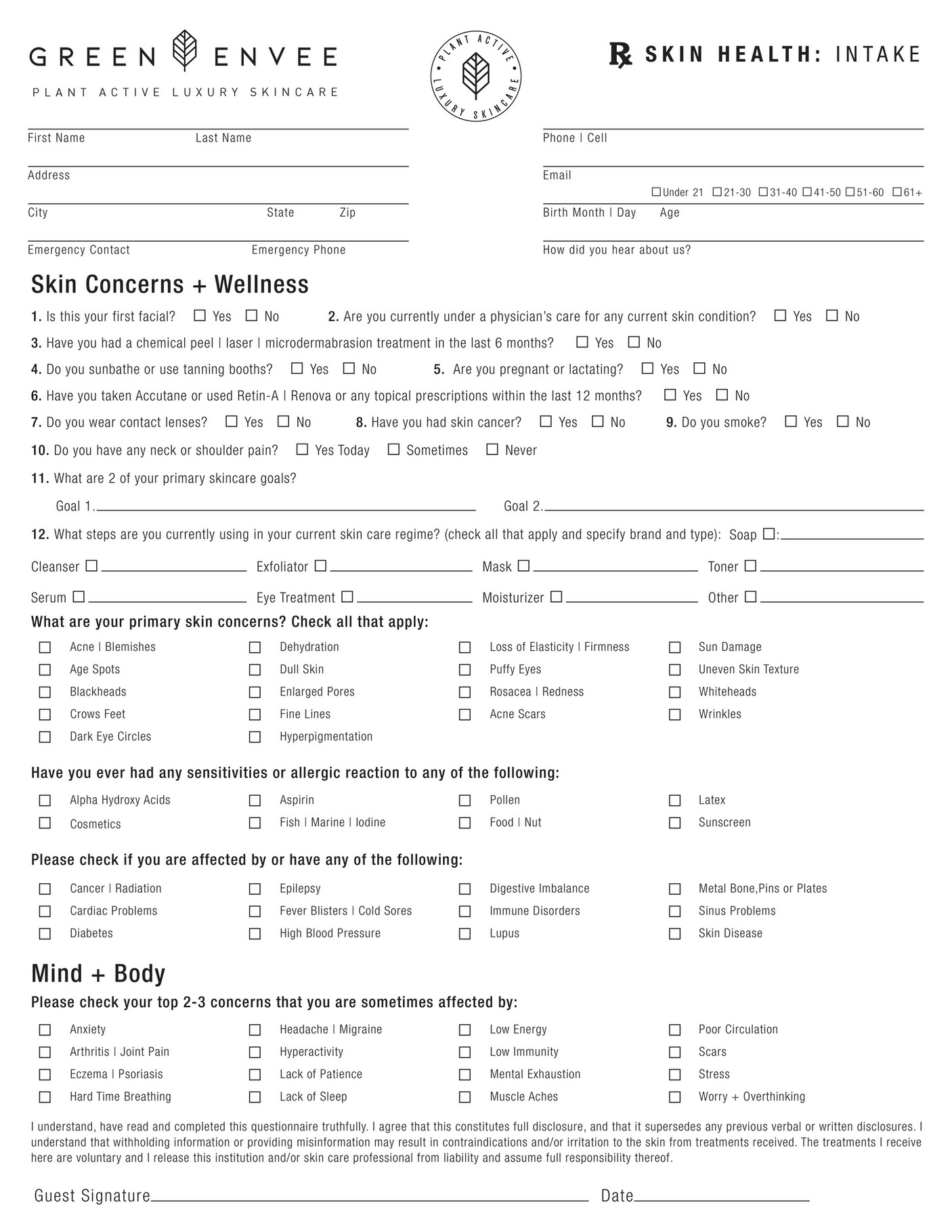 Green Envee Organics - Skin Health Intake Form - Page 1 - Created with ...