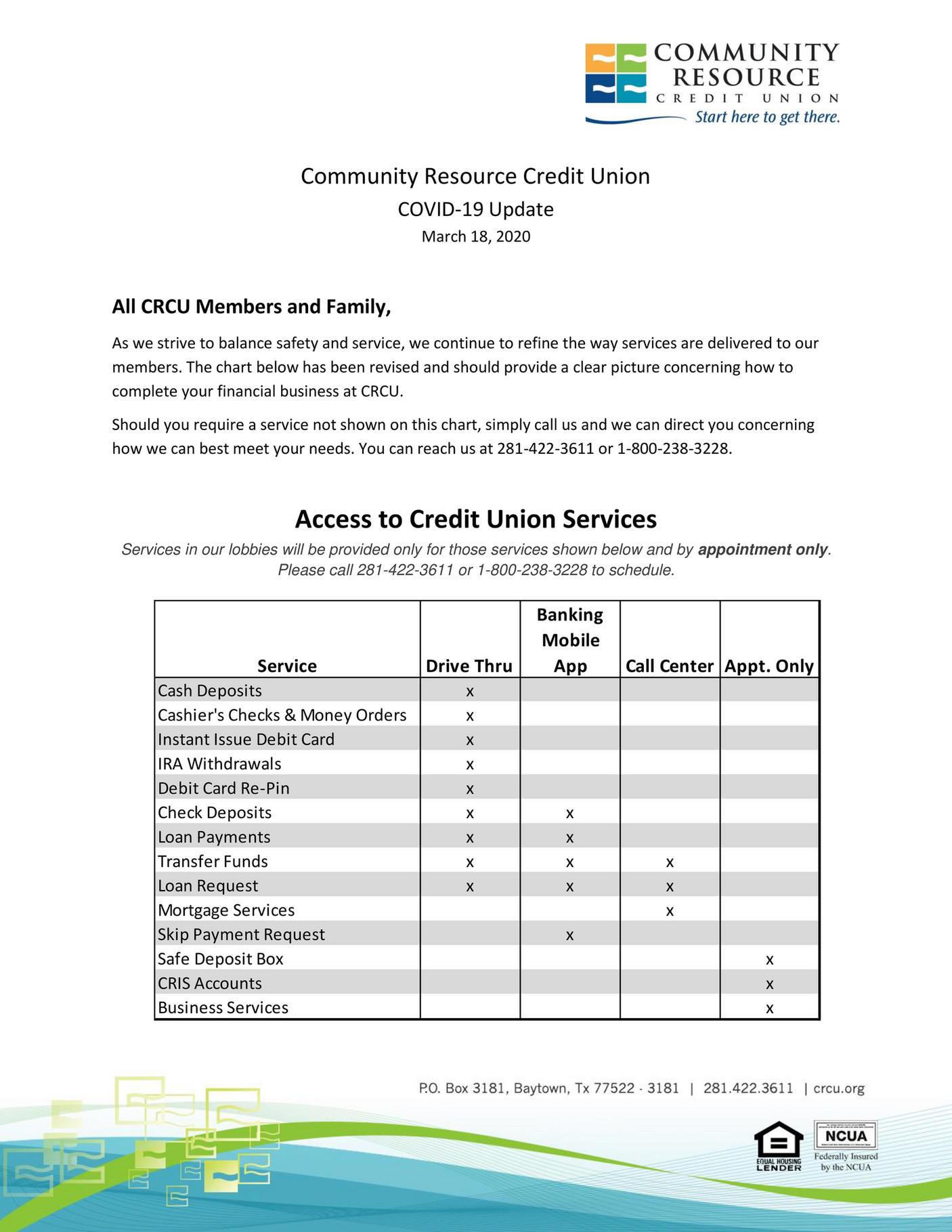 Community Resource Credit Union - Access to CRCU Services during COVID ...