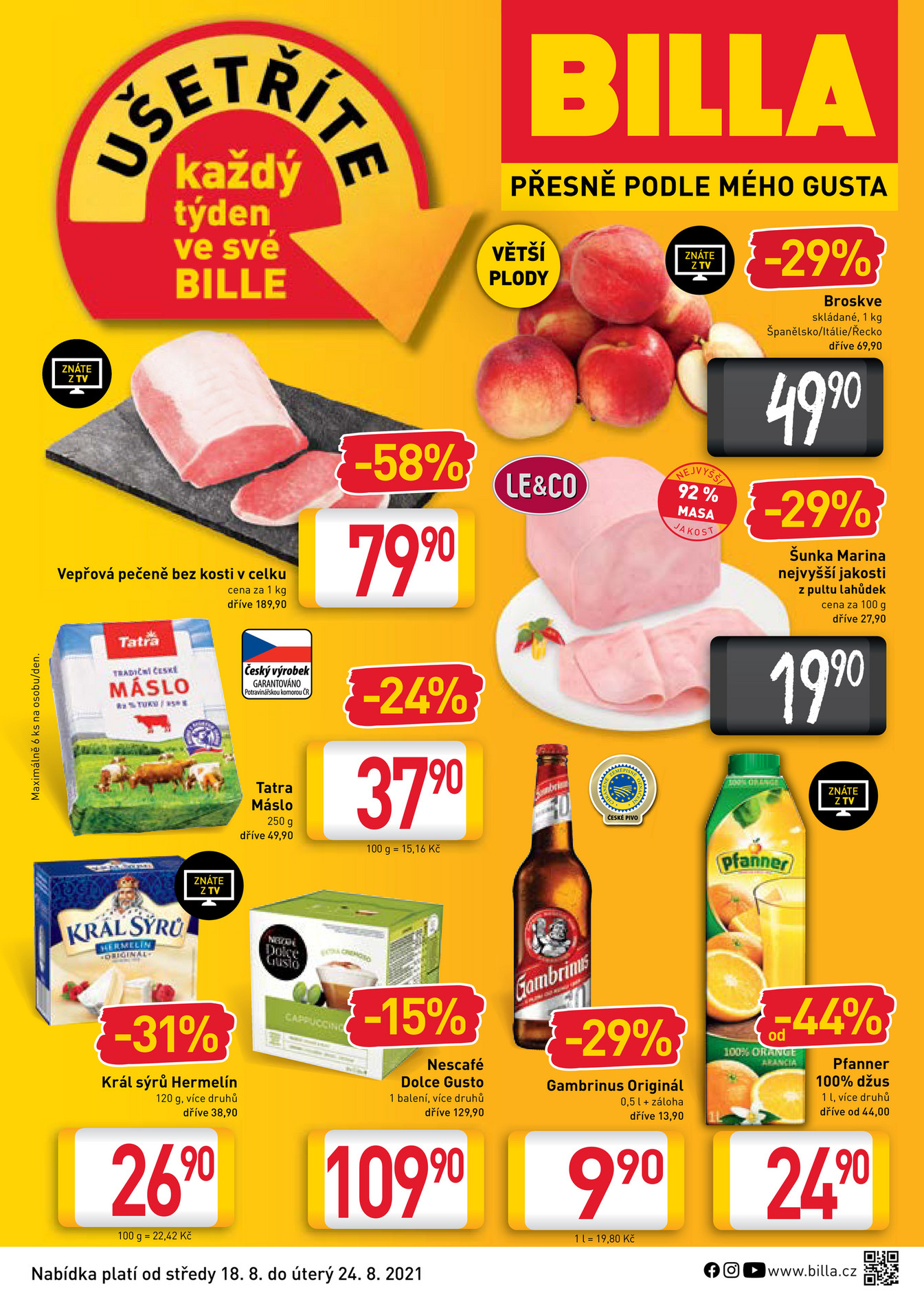 BILLA.cz - Velký leták od středy 18. 8. do úterý 24. 8. 2021 - Strana 1