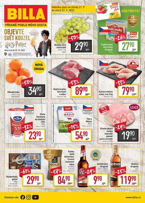 BILLA.cz - Velký leták od středy 21. 9. do úterý 27. 9. 2022 - Strana 1