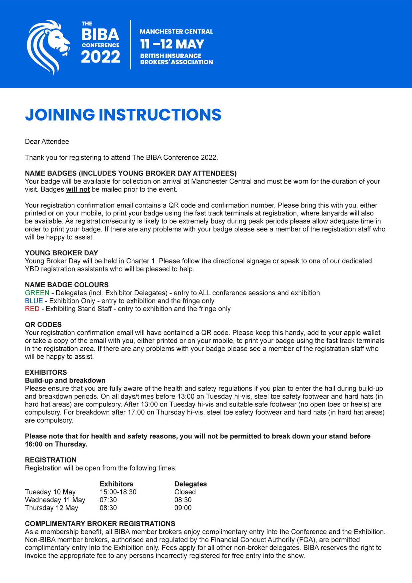 Biba Joining Instructions Page 1