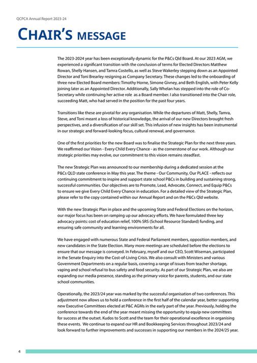 P&Cs Qld - QCPCA/P&Cs Qld Annual Report 2023/24 - Page 4-5 - Created with Publitas.com