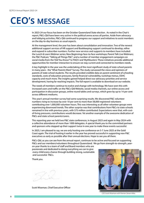 P&Cs Qld - QCPCA/P&Cs Qld Annual Report 2023/24 - Page 8-9 - Created with Publitas.com
