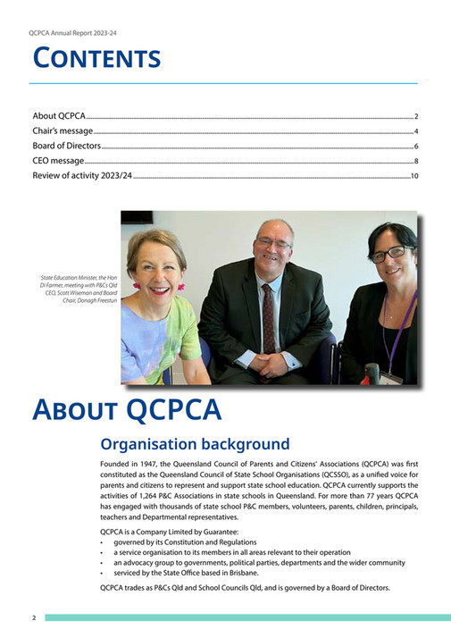 P&Cs Qld - QCPCA/P&Cs Qld Annual Report 2023/24 - Page 2-3 - Created with Publitas.com