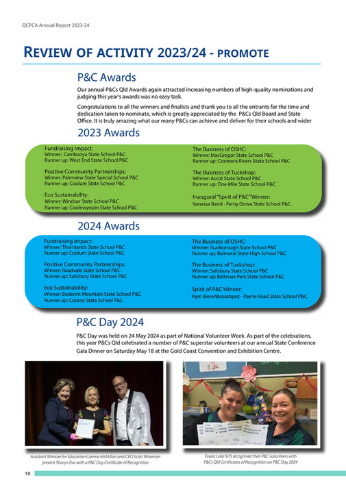 P&Cs Qld - QCPCA/P&Cs Qld Annual Report 2023/24 - Page 10-11 - Created with Publitas.com