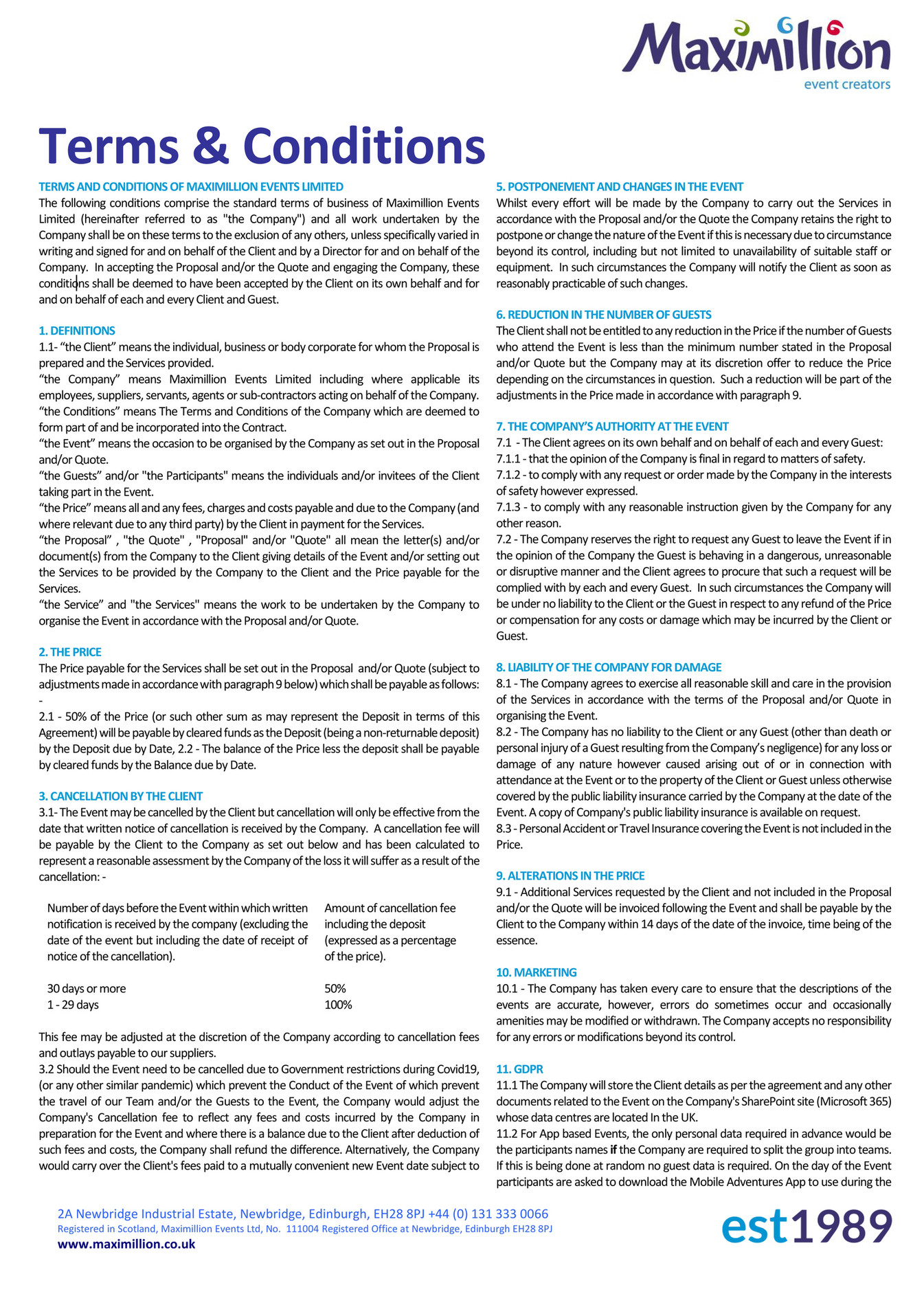 Maximillion Events Ltd - Maximillion Terms & Conditions - Page 1