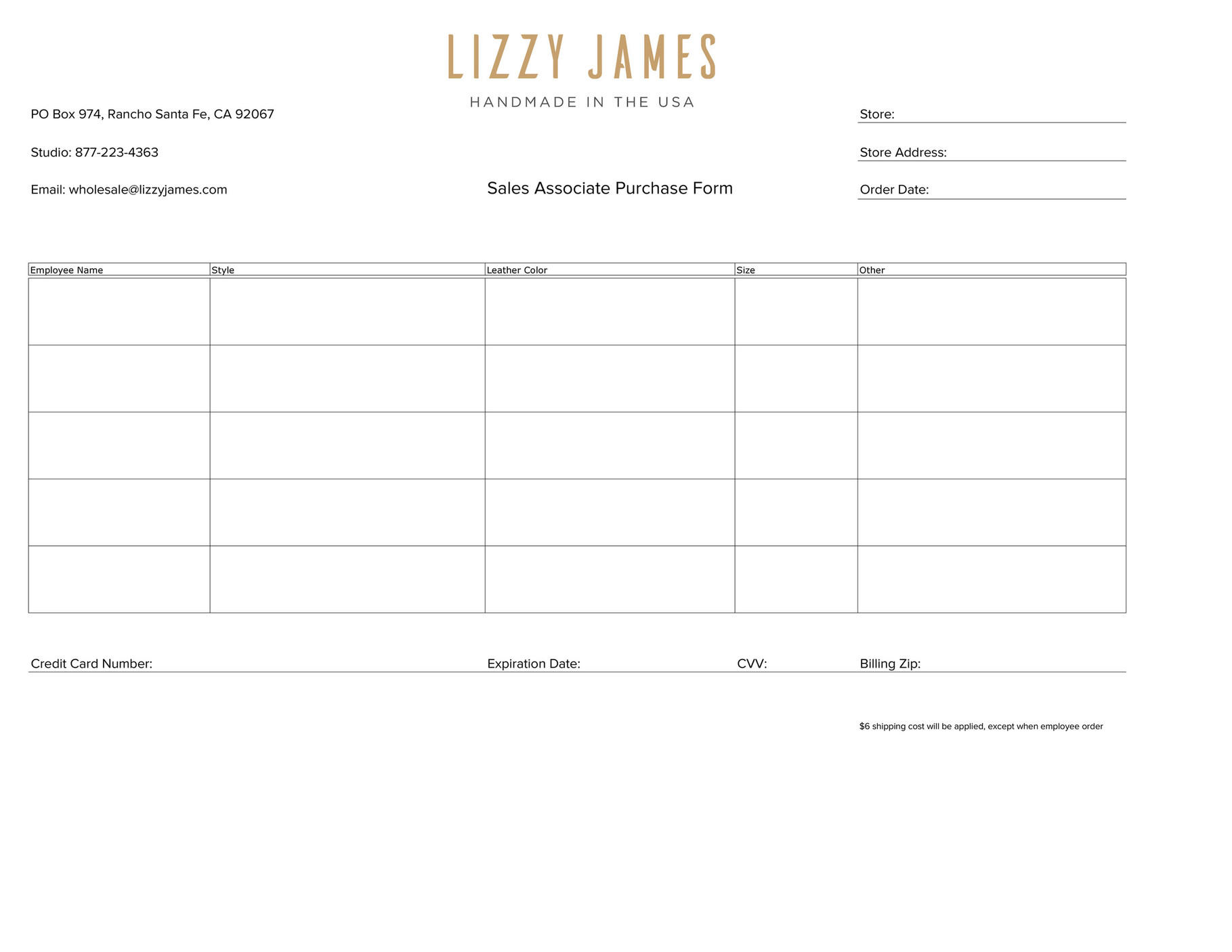 Lizzy James - Sales Associate Purchase Form - Page 1 - Created with ...
