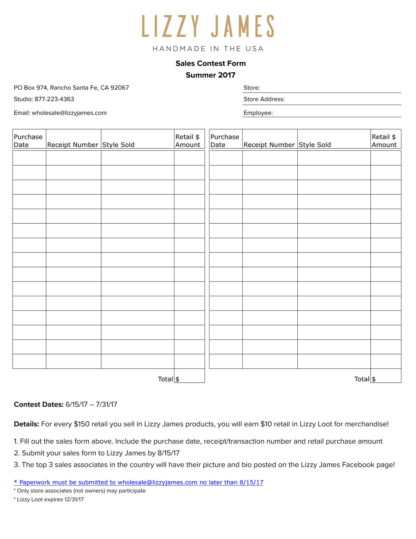 Lizzy James - Sales Contest Tracking Form - Page 1 - Created with ...