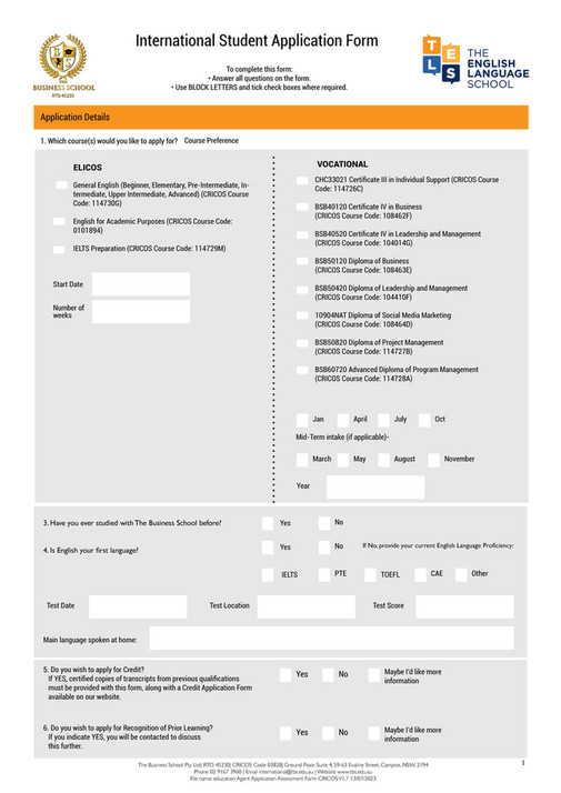The Business School - International VET & ELICOS Student Application ...