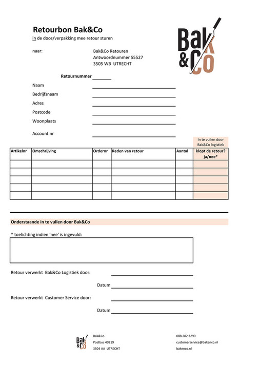 Beko Groothandel - Retourformulier Bakenco - Page 1