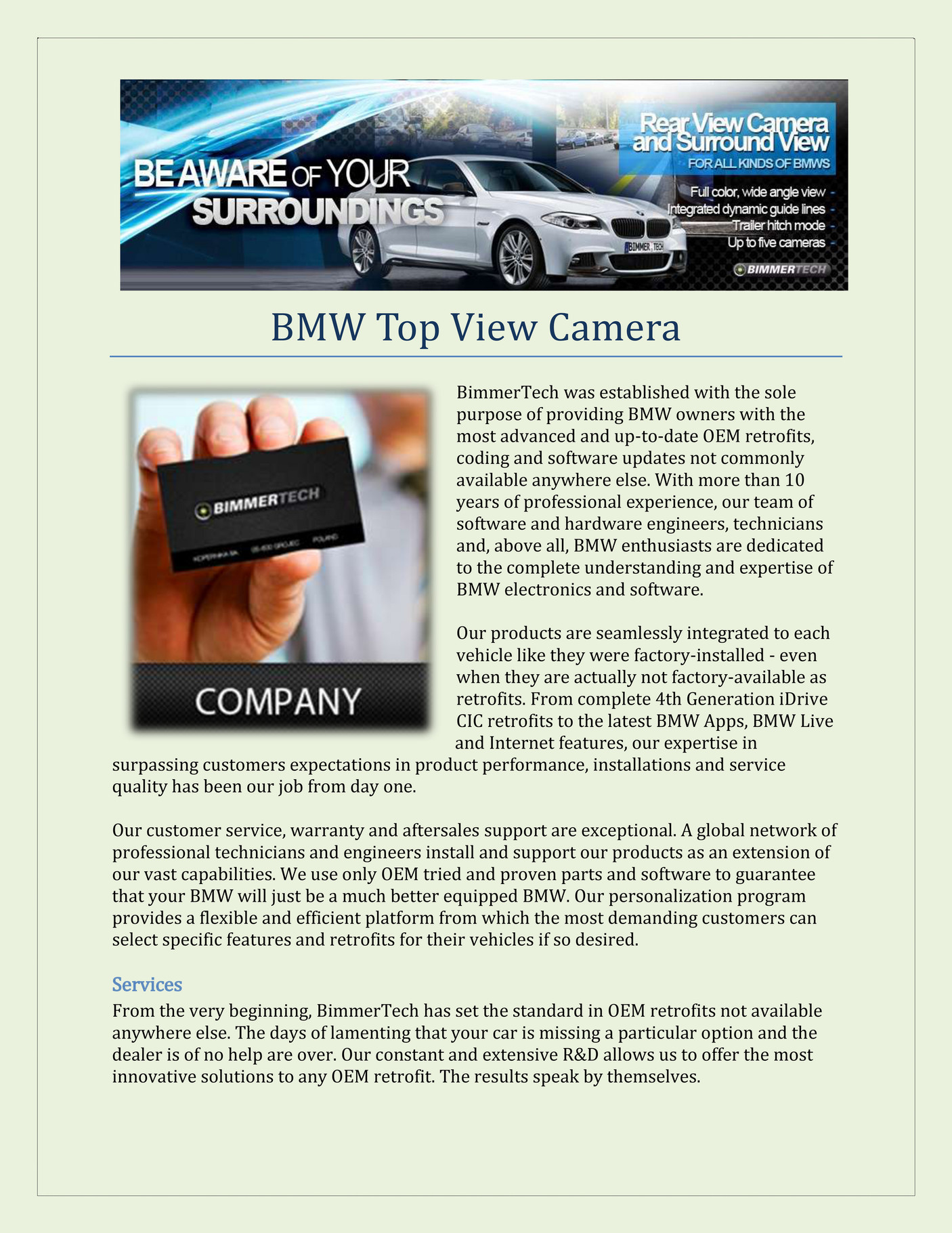 My publications - BMW Top View Camera - Page 1 - Created with Publitas.com