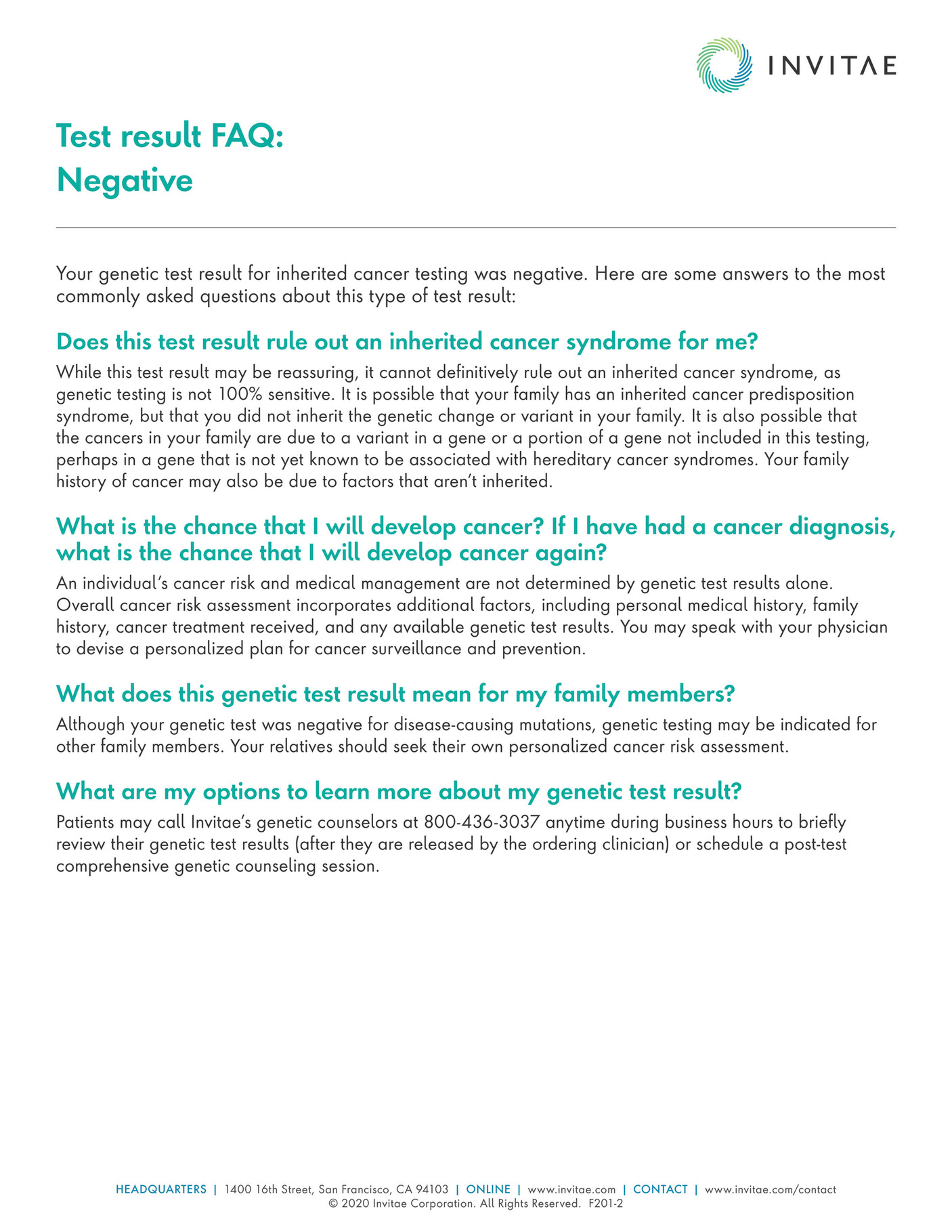 Invitae - F201_Invitae_Potential_result_Negative - Page 1
