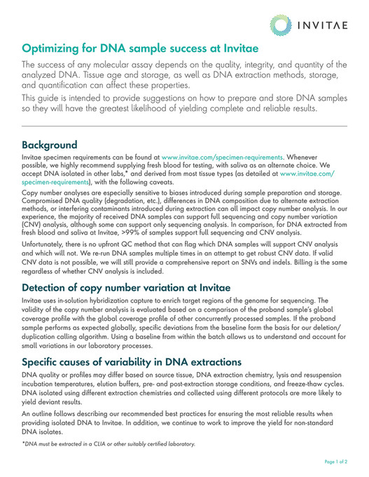 Invitae - F168_Invitae_Optimizing-for-DNA-Sample-Success - Page 1