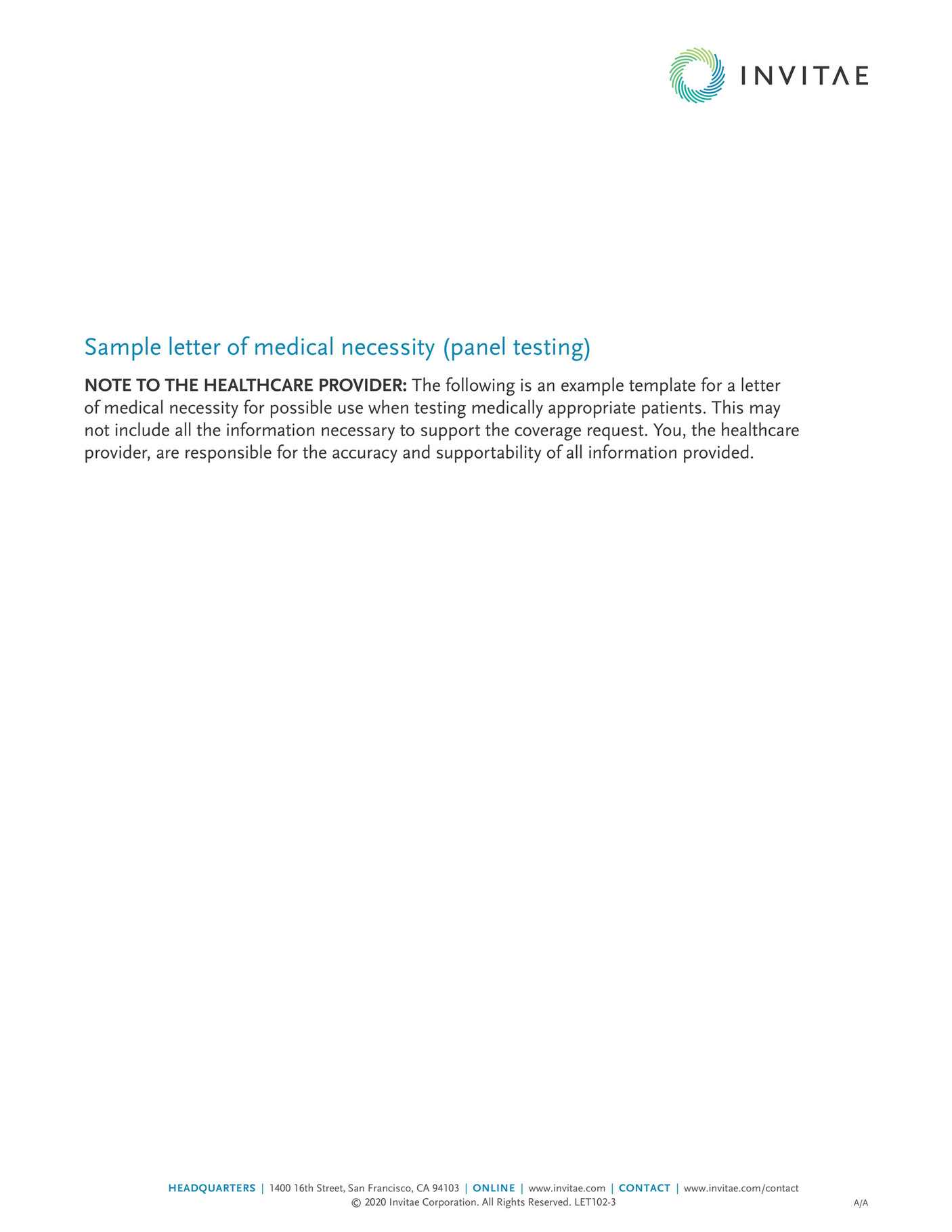 Invitae - LET102_Invitae_LOMN_Template_Form - Page 1