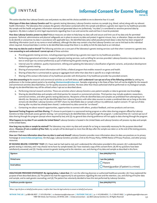 Invitae - FM146_Invitae_Exome_Consent_Form - Page 3