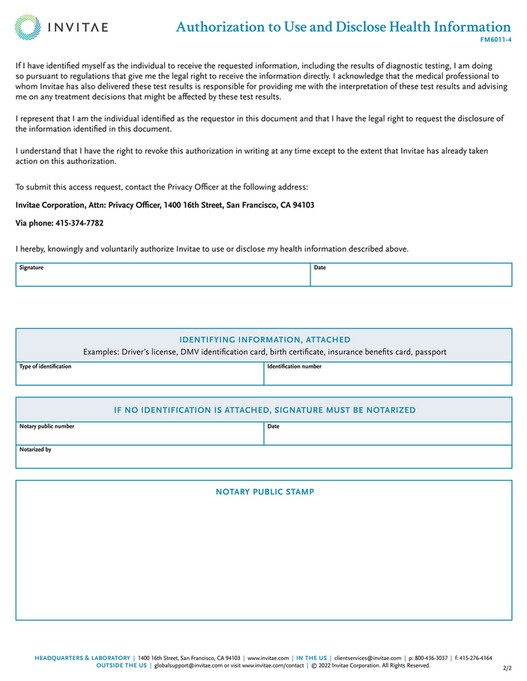 Invitae FM6011 Invitae Authorization to Use and Disclose Health invitae-fm6011-invitae-authorization-to-use-and-disclose-health