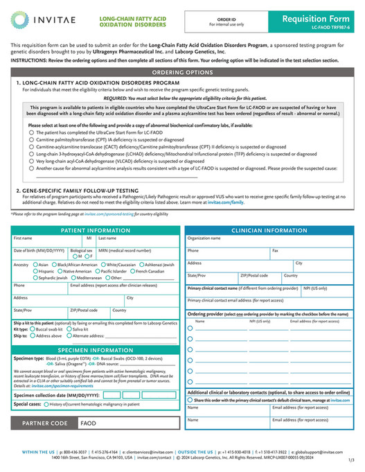 Invitae - TRF987_Invitae_FAOD_order_form - Page 1