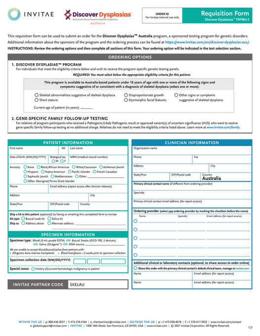 Invitae - TRF964 BioMarin Discover Dysplasias Australia Requisition ...