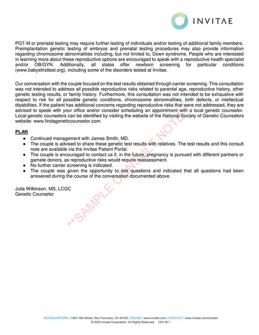 Invitae - CN118 Sample Consult Note ECS - Page 3