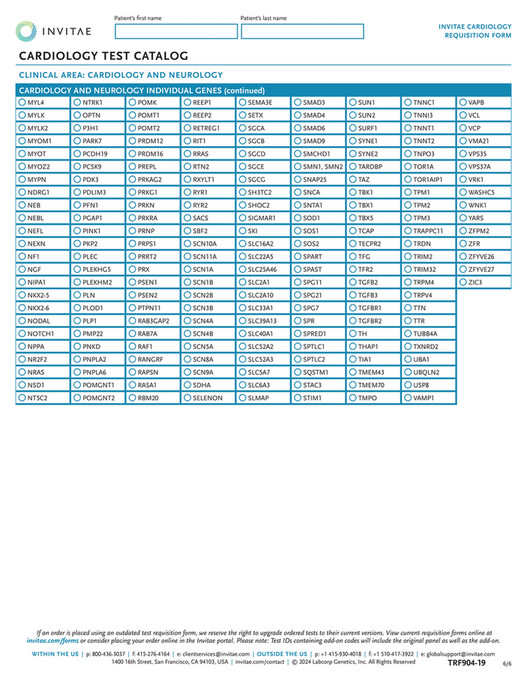 Invitae - TRF904_Invitae_Cardio_Requisition_Form - Page 6