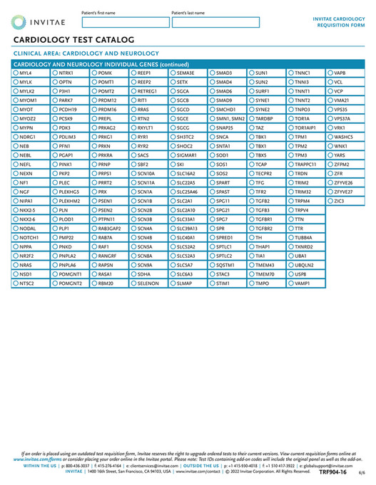Invitae - TRF904_Invitae_Cardio_Requisition_Form - Page 6