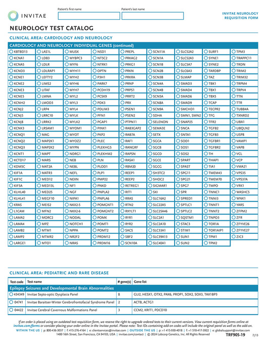 Invitae - TRF905 Neurology Requisition Form - Page 7