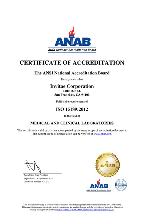 Invitae - ISO-San Francisco_Accreditation - Page 1