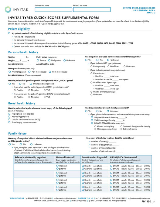 Invitae - TRF819 Women's Health Hereditary Cancer Requisition Form - Page 2