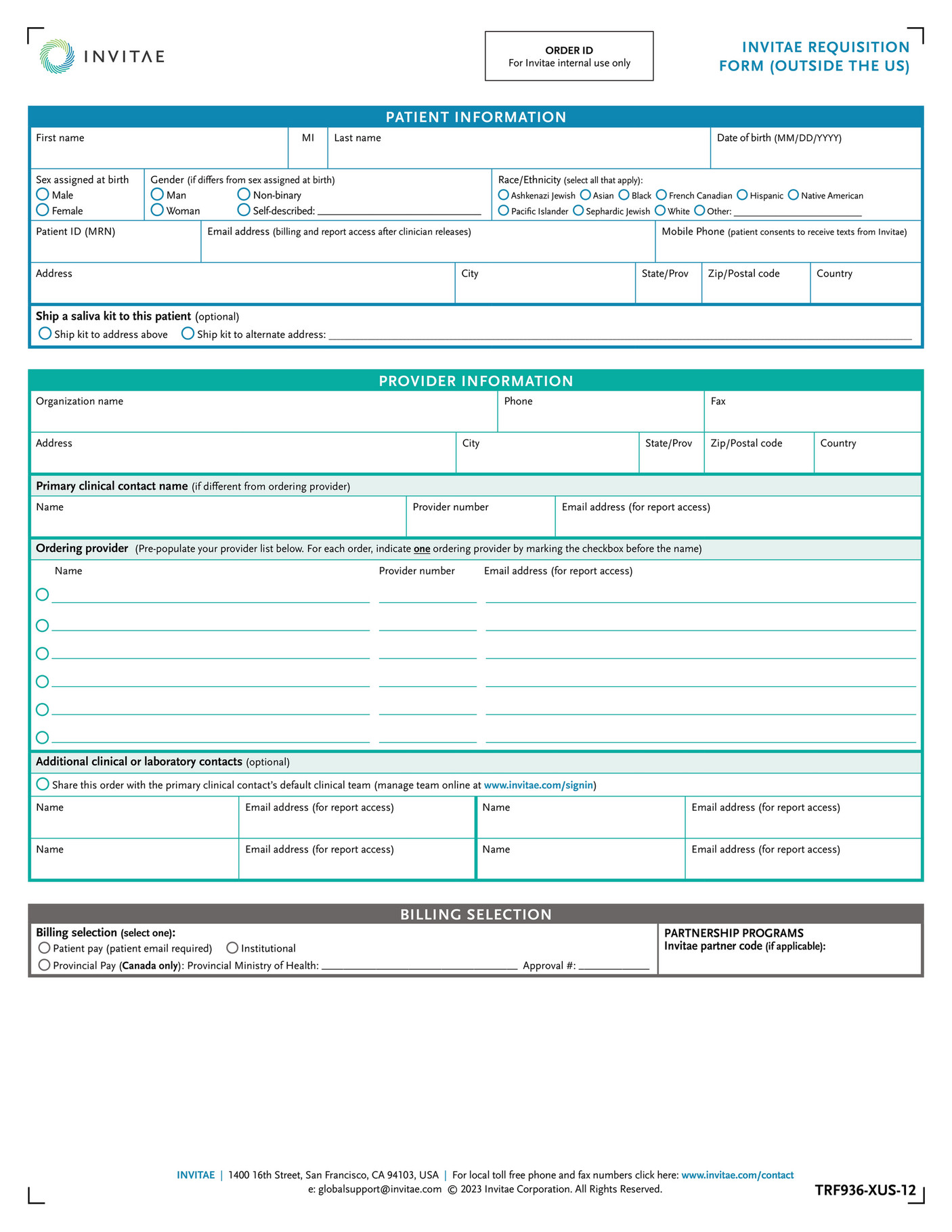 Invitae - TRF936_938-XUS_Invitae_Diagnostic_Requisition_Form - Page 1