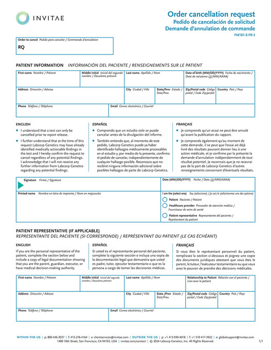 Invitae - FM181-S-FR - Order Cancellation Form_Spanish & French ...