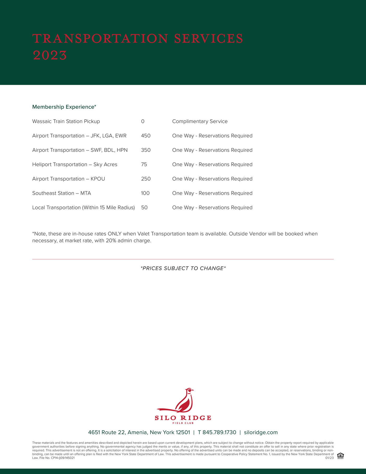Silo Ridge Field Club - Transportation Fees 2023 - Page 1