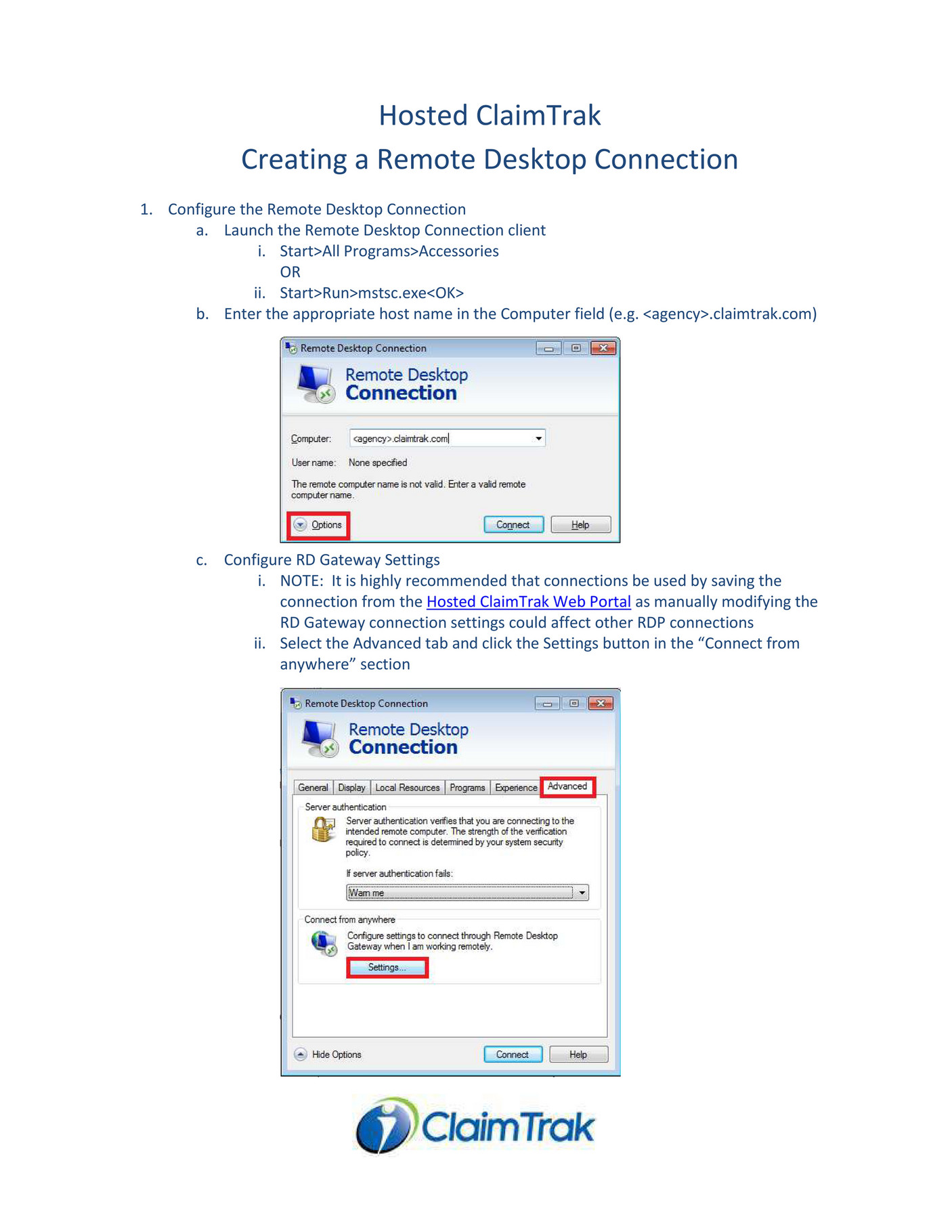 ClaimTrak - Creating A RDC Connection - Page 1 - Created with Publitas.com