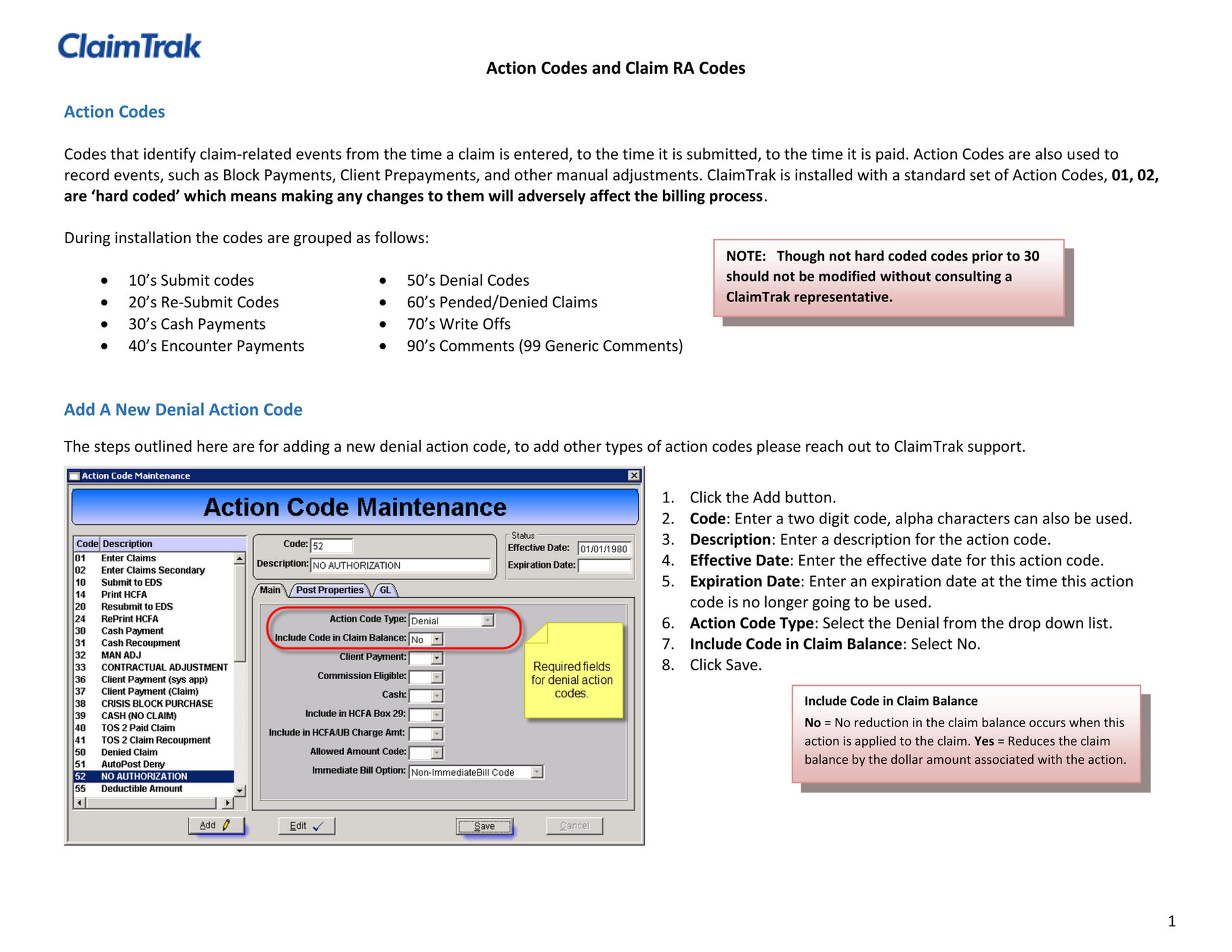 ClaimTrak - Action Codes and Claim RA Codes - Page 1 - Created with ...