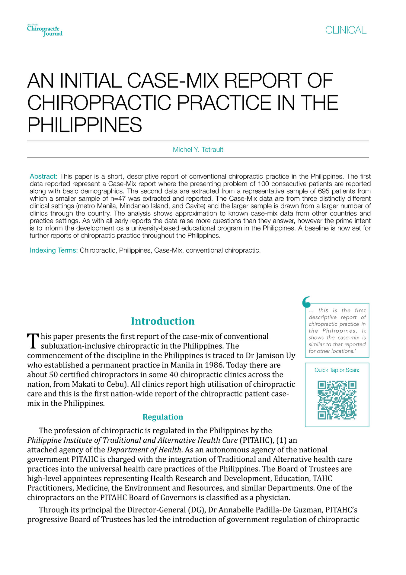 An initial case-mix report of chiropractic practice in the Philippines ...