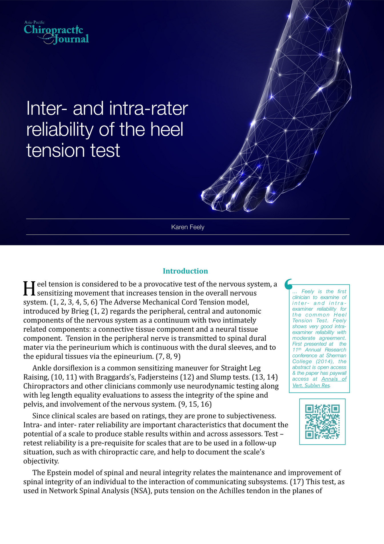 Asia-Pacific Chiropractic Journal - Feely - Heel Tension Test - Page 1