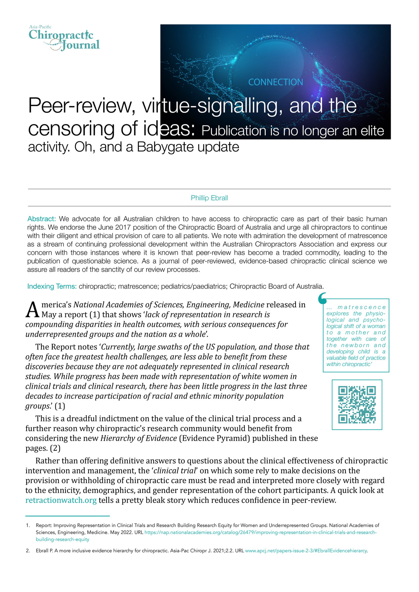 Asia Pacific Chiropractic Journal Editorial Ebrall July 2022 Page 1
