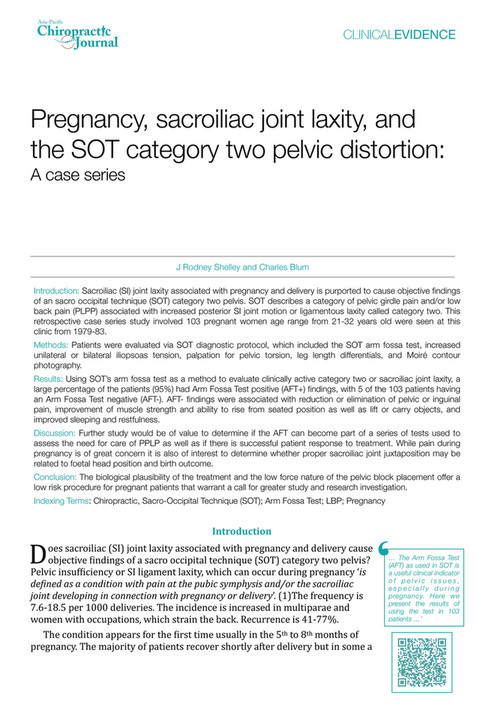Shelley JR, Blum CL. Pregnancy, sacroiliac joint laxity, and the SOT ...