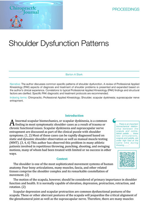 Stark BA. Shoulder dysfunction patterns. Asia-Pac Chiropr J. 2023;4.2 ...