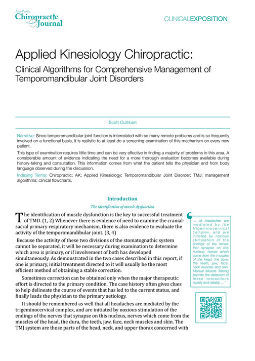 Chiropractic; AK; Applied Kinesiology; Temporomandibular Joint Disorder ...