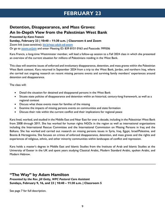 Westminster Presbyterian Church – Christian Education Booklet – Winter ...