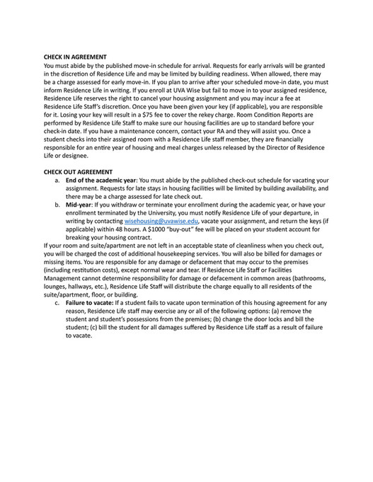 University of Virginia's College at Wise - UVA Wise Housing Terms ...