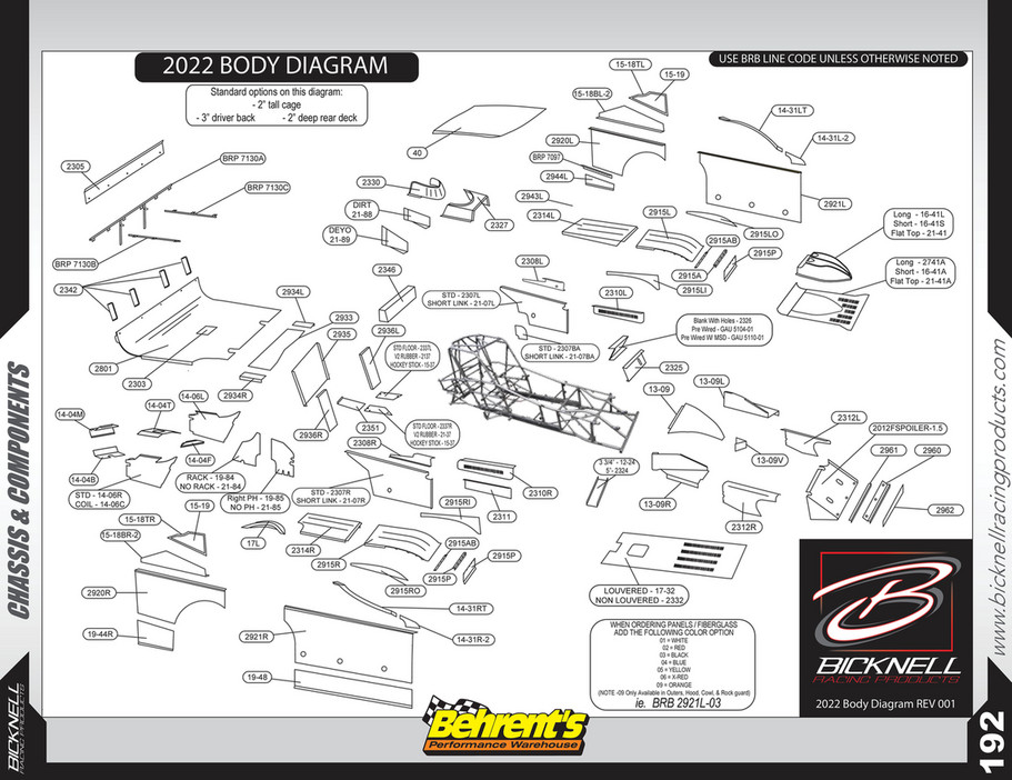 Behrent's Performance Warehouse - 2022 Bicknell Body Panel Diagram - Page 1