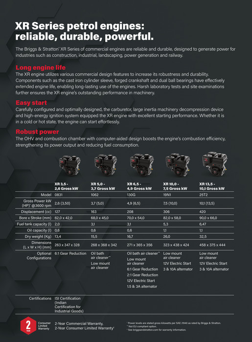 Briggs & Stratton LLC - XR Engine Specifications Brochure - Page 2-3
