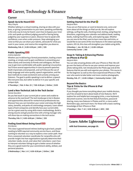 Arlington Community Education Winter 2023 Catalog - Page 4-5 Arlington Community Education Winter 2023 Catalog - Page 4-5