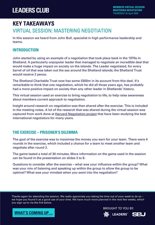 Leaders - Key Takeaways - Mastering Negotiation - Page 2