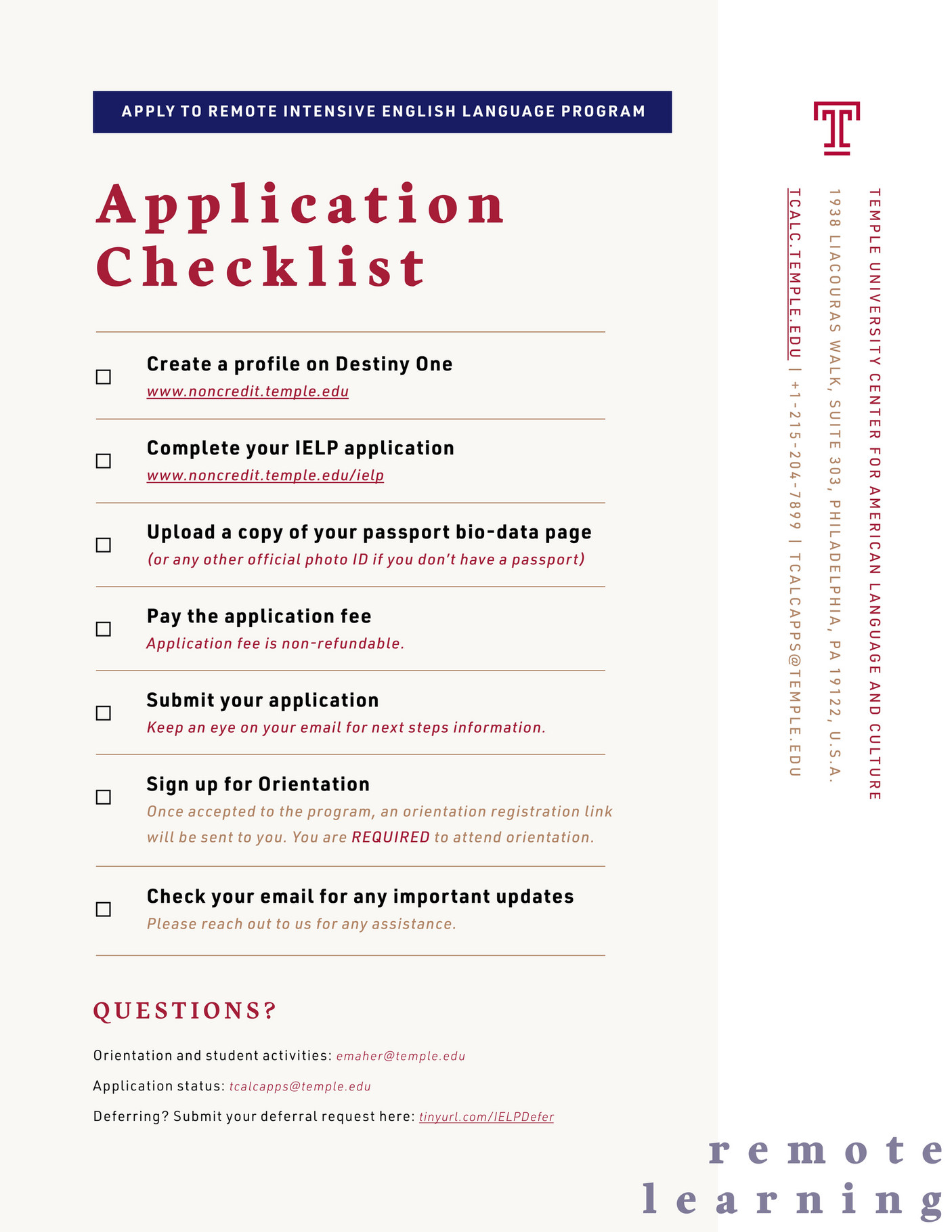 TCALC IELP Application Checklist - Page 1